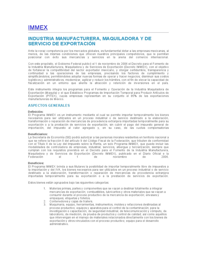 Resumen del Programa IMMEX: Un instrumento para fortalecer la ...