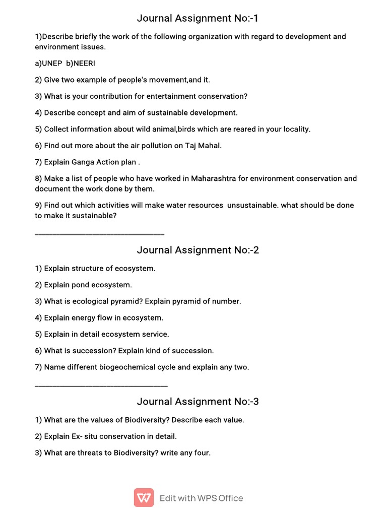 11 EVS Journal Assignment | PDF