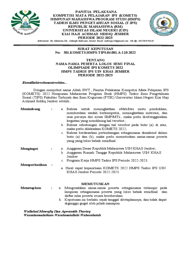 Pengumuman Hasil Babak Penyisihan | PDF