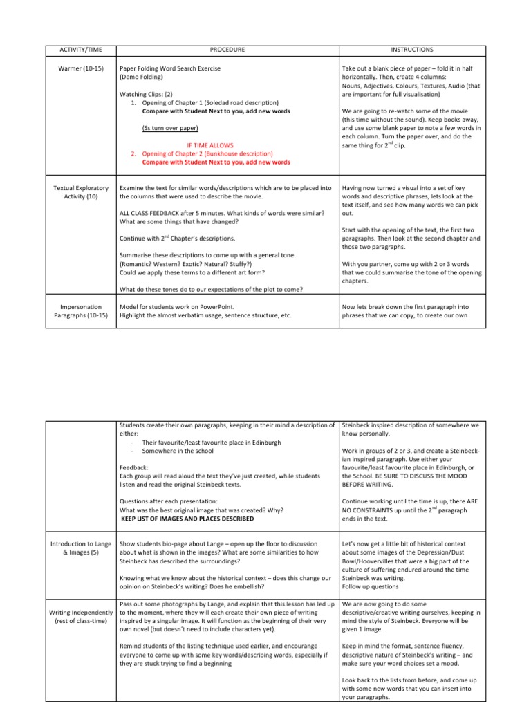 Of Mice and Men (Creative:Descriptive Writing Lesson) | PDF | Grammar ...