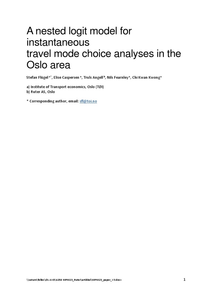 A Nested Logit Model For Instantaneous Travel Mode Choice Analyses in The Oslo Area | PDF ...