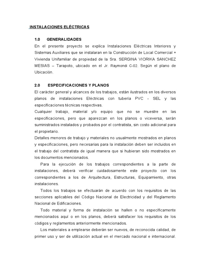Memoria Descriptiva - Eléctricas | PDF | Ingenieria Eléctrica | Electromagnetismo