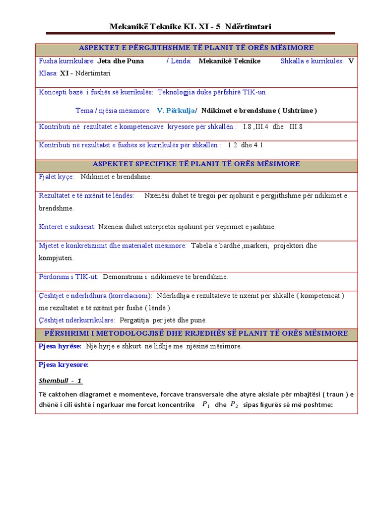Mekanikë Teknike KL XI - 5 Ndërtimtari | PDF