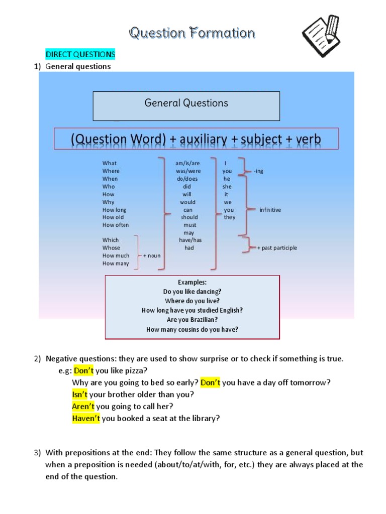 Question Formation Summary | PDF