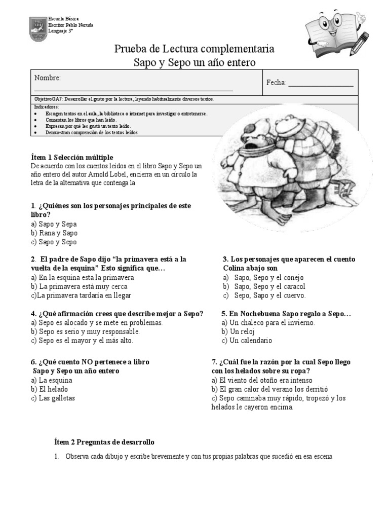 Prueba de Lectura: Sapo y Sepo | PDF