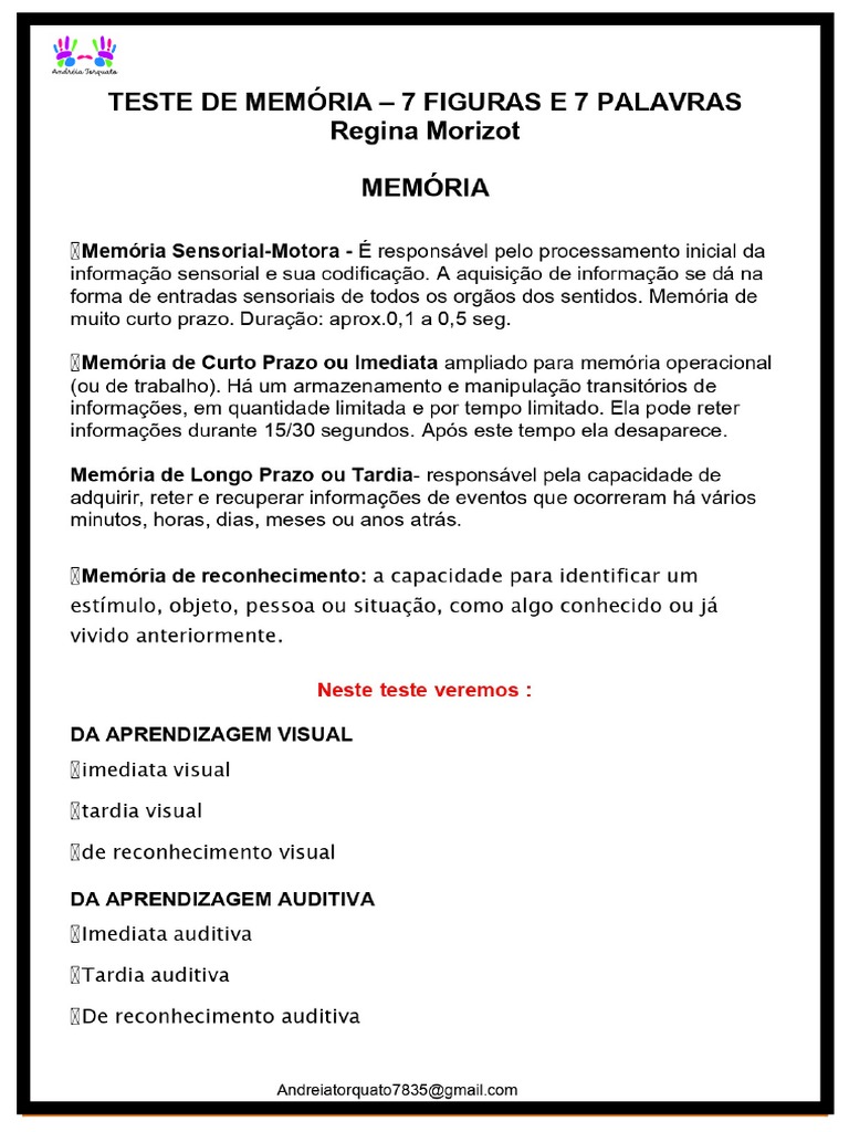 Teste de Memória 7 Figuras 7 Palavras | PDF