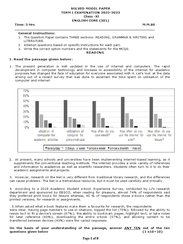 Class XI English Core Model Paper 2022-23 | PDF