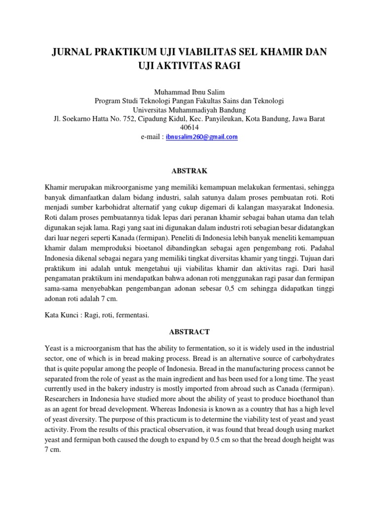 Uji Viabilitas dan Aktivitas Khamir | PDF