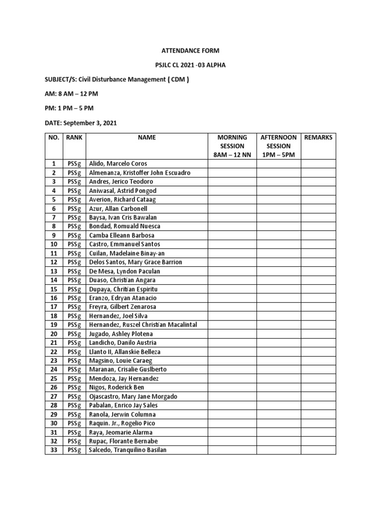 Attendance Form | PDF