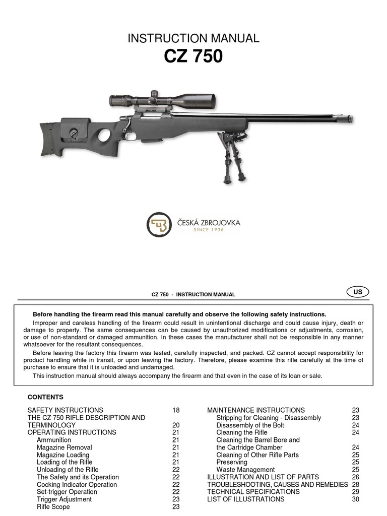 CZ 750 Sniper - Instruction Manual_en | Trigger (Firearms) | Cartridge ...