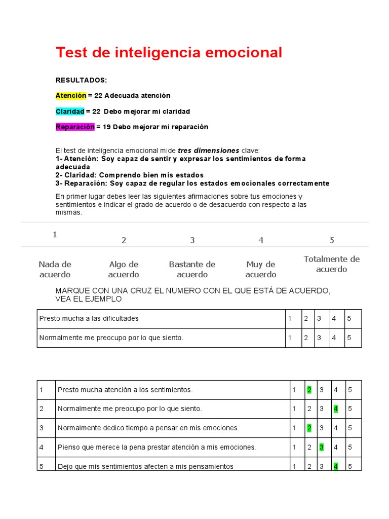 Resultados - Test Inteligencia Emocional | PDF