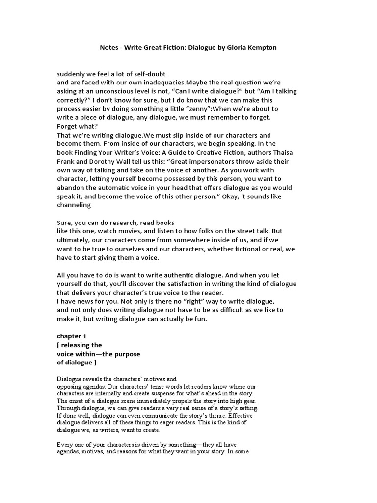 Write Great Fiction - Dialogue by Gloria Kempton | PDF | Dialogue ...