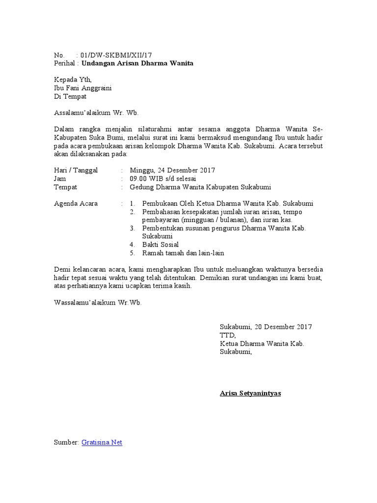 Contoh Surat Undangan Dharma Wanita | PDF