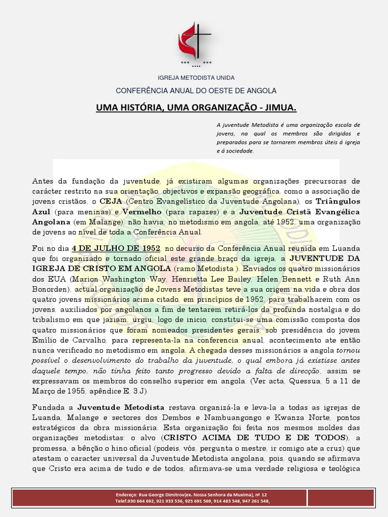 Uma Historia Uma Organizacao Jimua 2020 | PDF | Angola | Igreja cristã