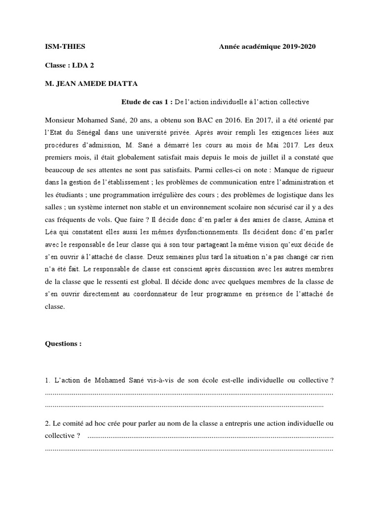 Etude de Cas 1 LDA 2 | PDF