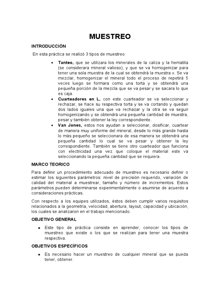 MUESTREO | PDF | Muestreo (Estadísticas) | Minerales
