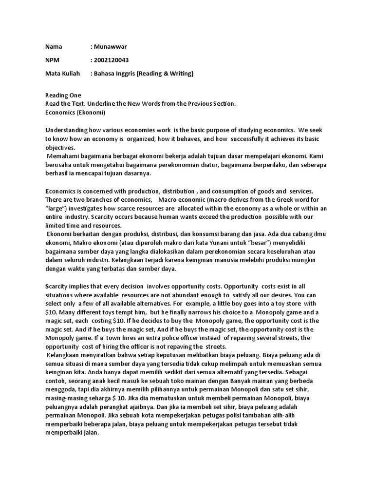 Bahasa Inggris (Reading & Writing) | PDF