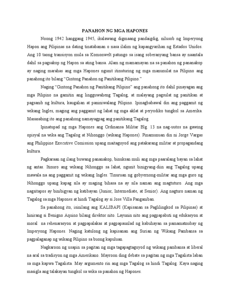 Panahon NG Mga Hapones | PDF