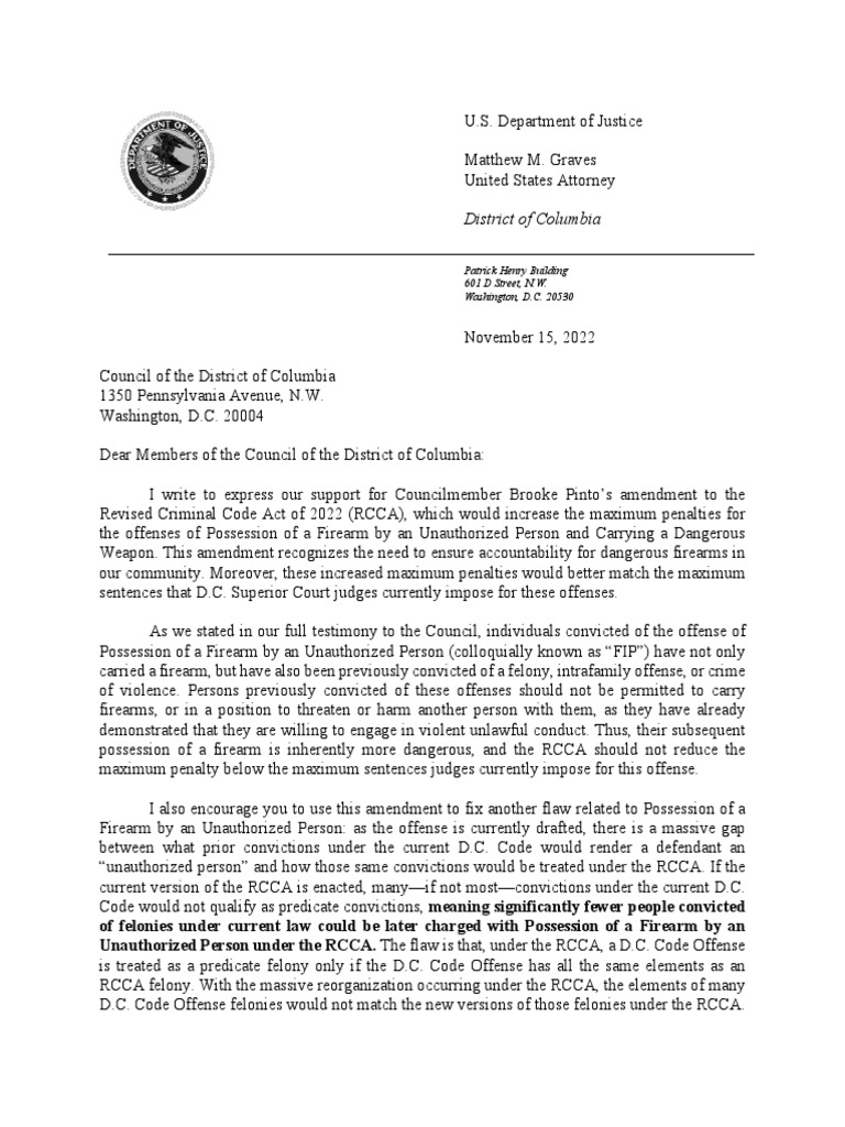 RCCA - USA Graves Letter Re Pinto Amendment (11!15!22) | Download Free PDF | Crimes | Crime ...