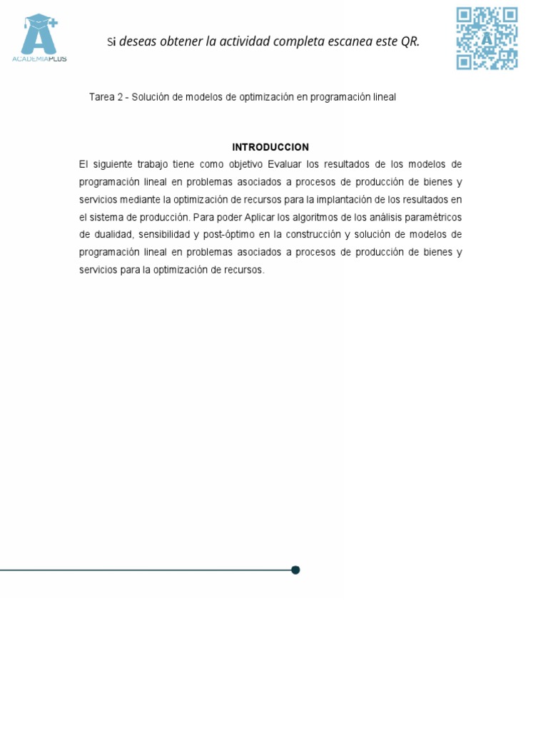 Tarea 2 - Solución de Modelos, de Optimización en Programación Lineal, Solver | PDF