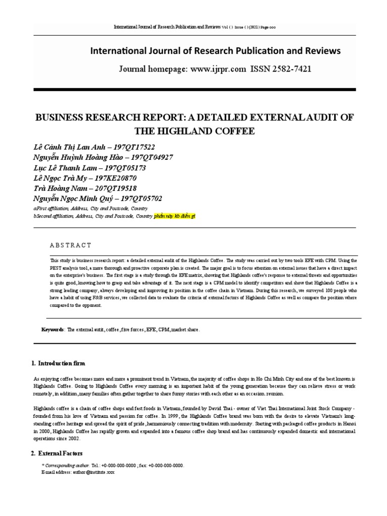 Highlands Coffee External Audit | PDF | Coffee | Gross Domestic Product