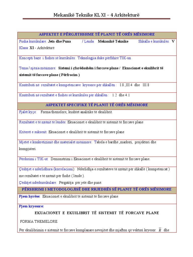 Mekanikë Teknike KL XI - 4 Arkitektur | PDF