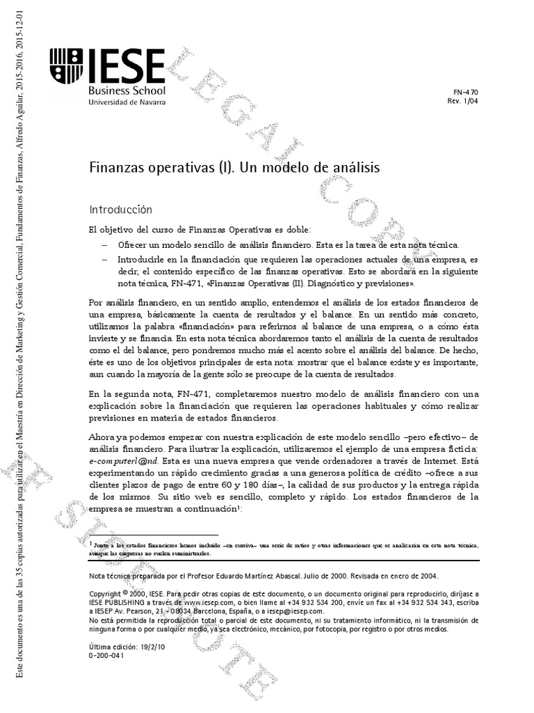 A4 - Finanzas Operativas - MODELO DE ANÁLISIS | PDF
