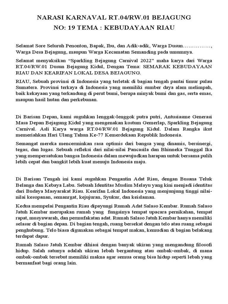 Narasi KARNAVAL BEJAGUNG KIDUL | PDF