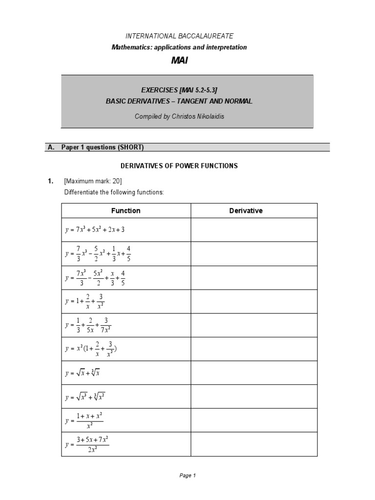 Microsoft Word - (Mai 5.2-5.3) Basic Derivatives - Tangent and Normal ...