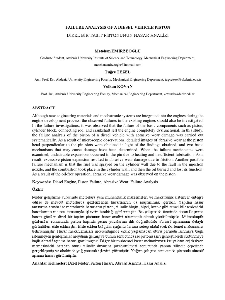 Diesel Piston Failure Analysis | PDF | Piston | Internal Combustion Engine
