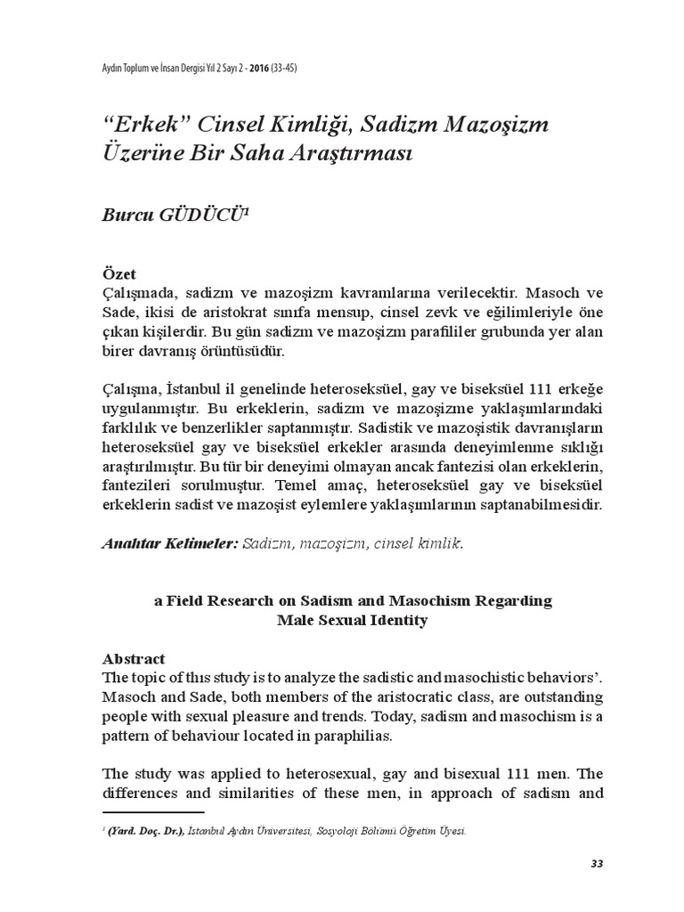 Erkek Cinsel Kimli I, Sadizm Mazo Izm Zeri Ne Bir Saha Ara T Rmas (#528338) - 651135 | PDF