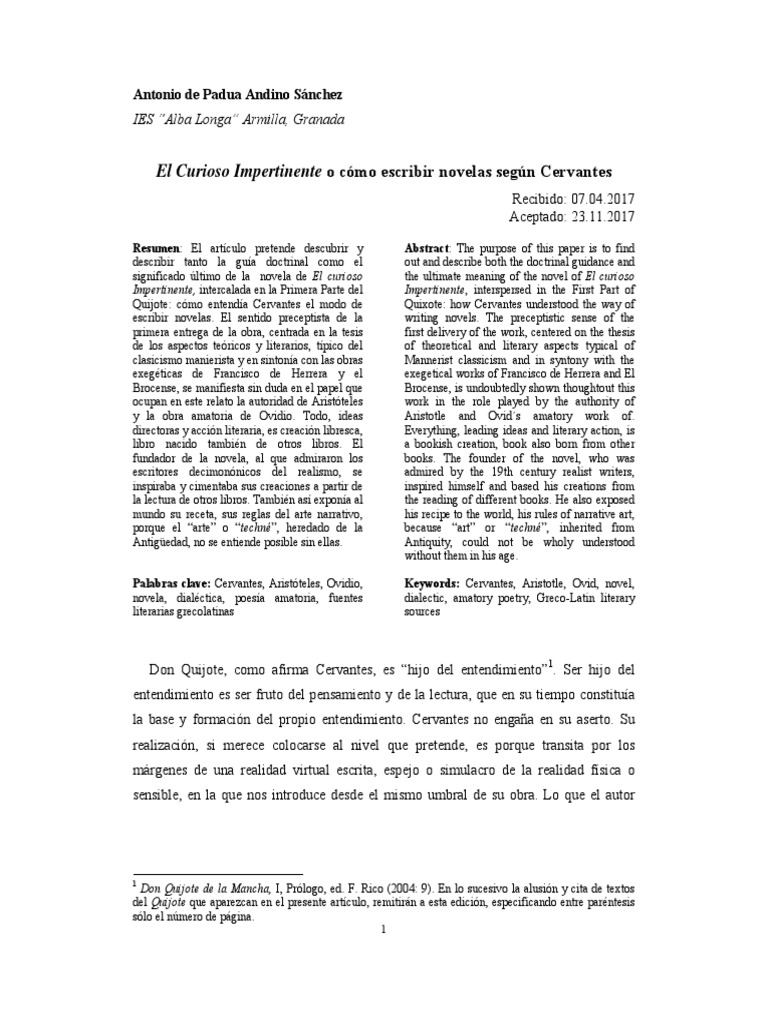 El Curioso Impertinente | PDF | Don Quijote | Aristóteles