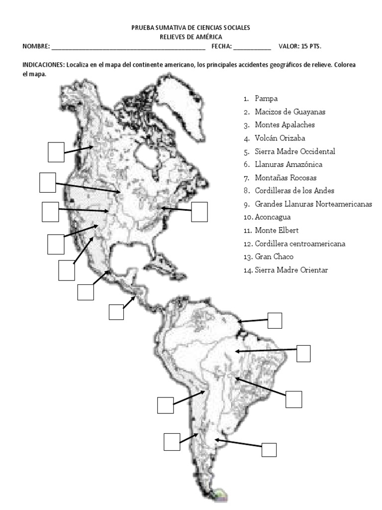 Prueba Sumativa de Ciencias Sociales Relieve de América | PDF