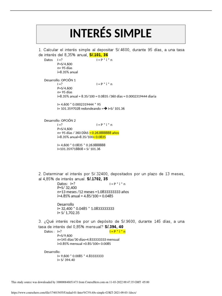 Unidad 01 Inter S Simple G3KT 2021 09 03 1 | PDF | Interés | Economias