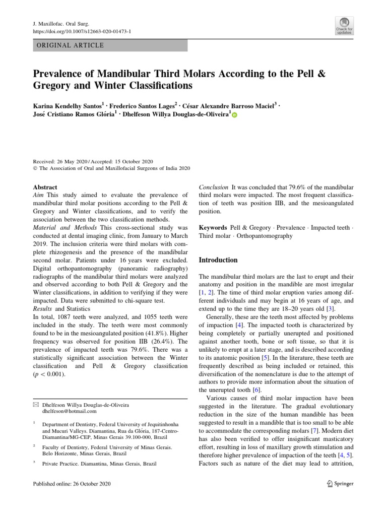 Prevalence of Mandibular Third Molars According To The Pell & Gregory ...