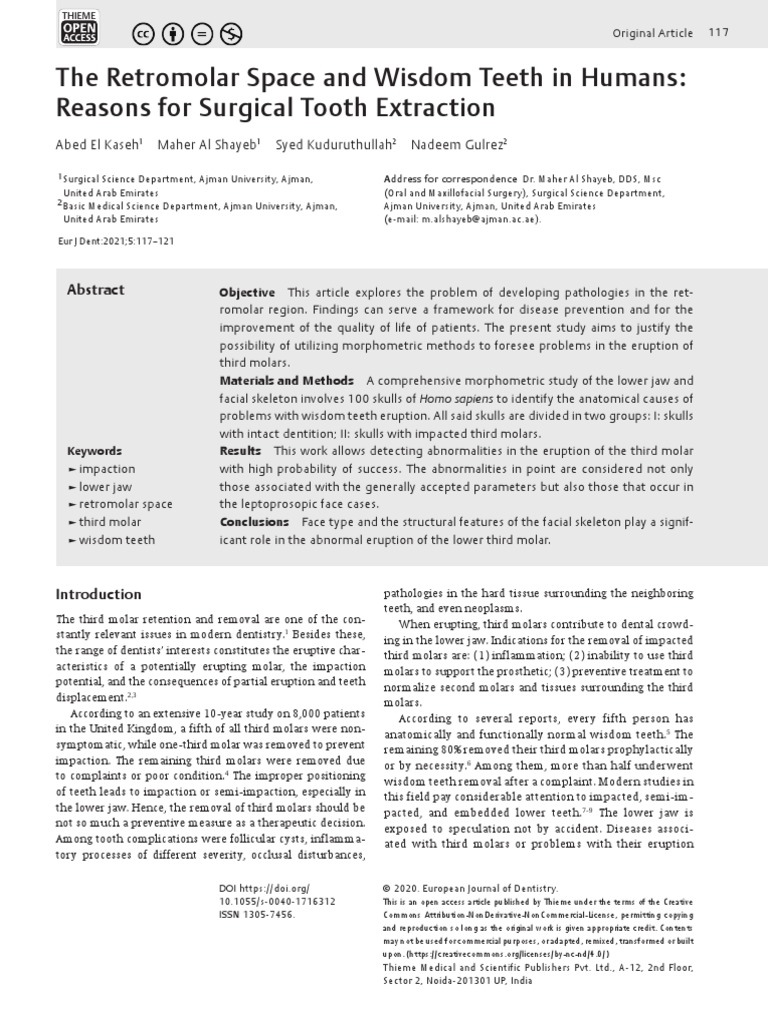 The Retromolar Space and Wisdom Teeth in Humans - Reasons For Surgical ...