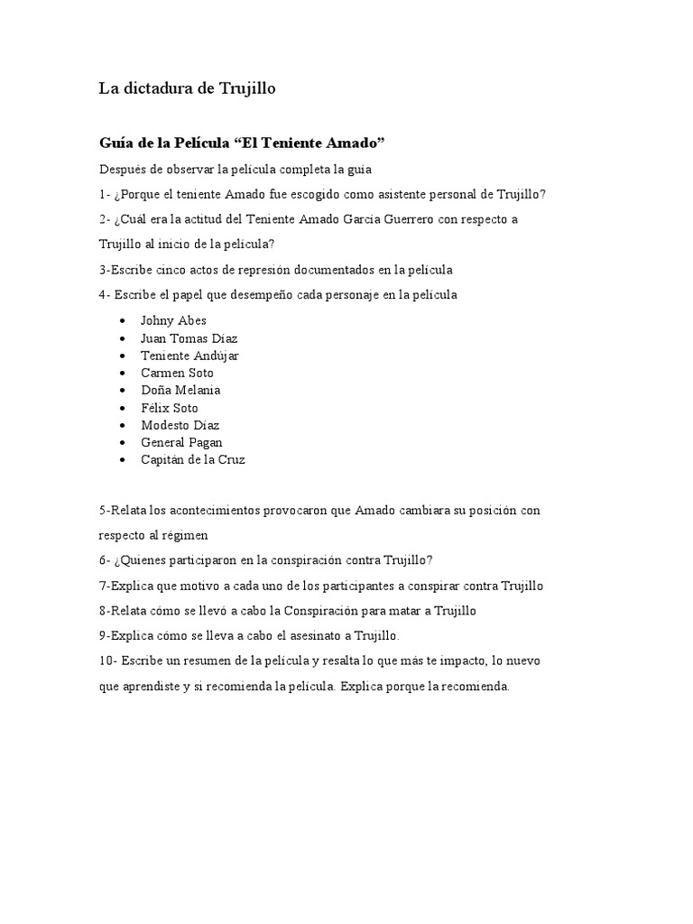 Guía de la Película "El Teniente Amado" | PDF