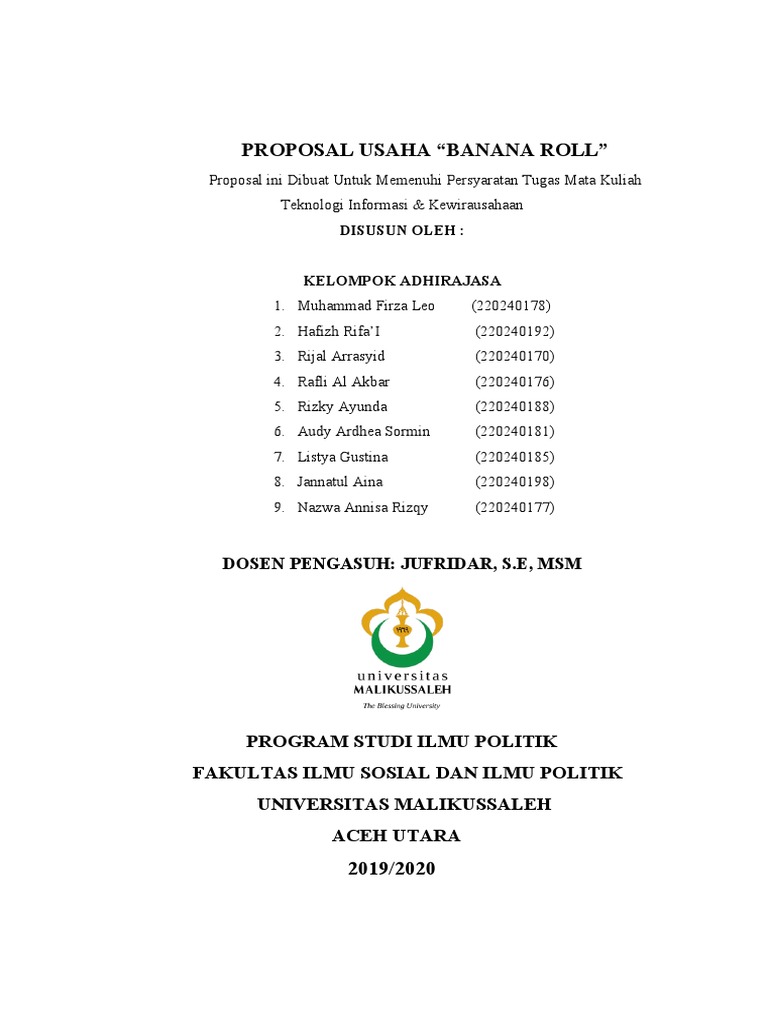 Proposal Usaha Kuliner Banana Roll | PDF