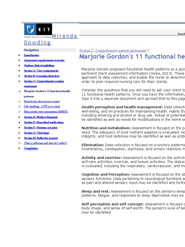Gordon's Functional Health Patterns | PDF | Nursing | Perception