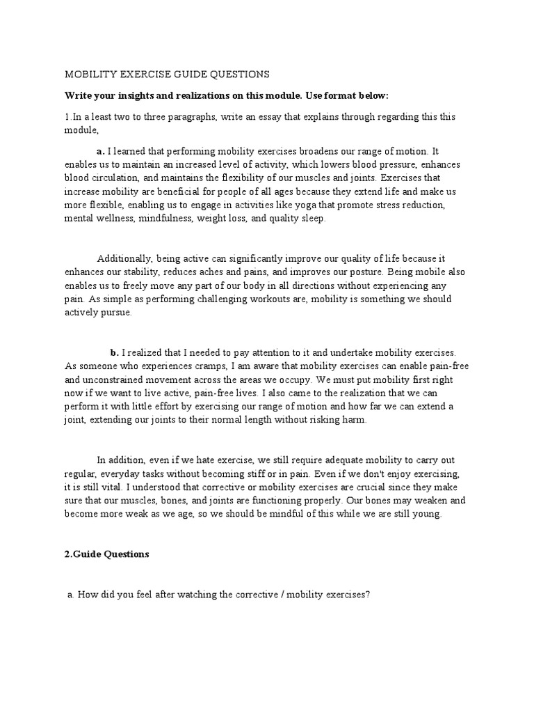 Mobility Exercises Guide Questions | Download Free PDF | Flexibility ...