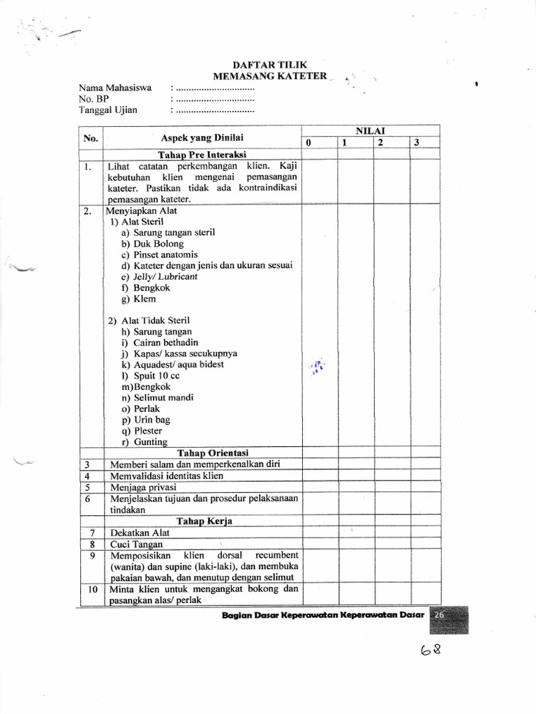 Daftar Tilik Pemasangan Kateter Urine | PDF