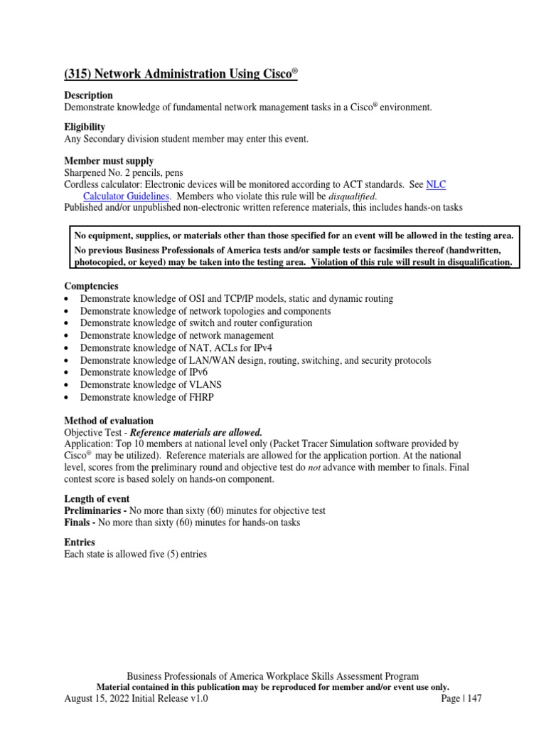 315 - Network Administration Using Cisco - RS - Guidelines | PDF