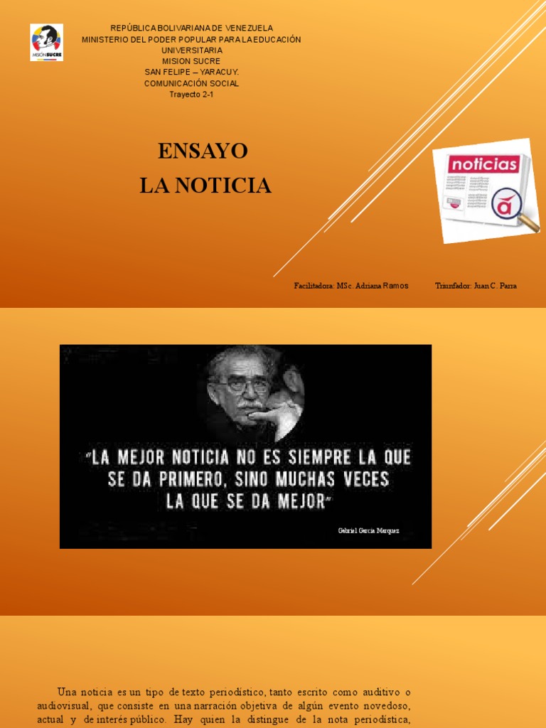 Presentacion Ensayo La Noticia | PDF | Ensayos | Comunicación