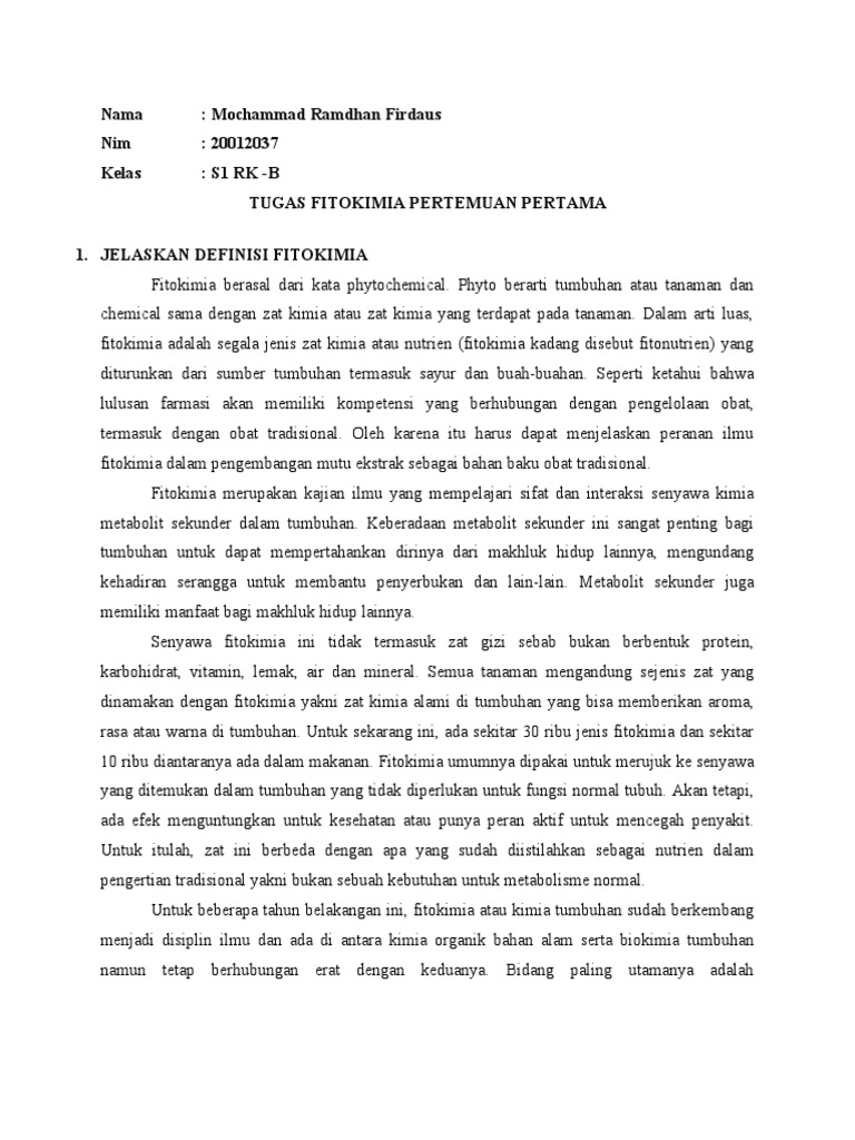 Tugas Fitokimia Pertemuan 1 | PDF