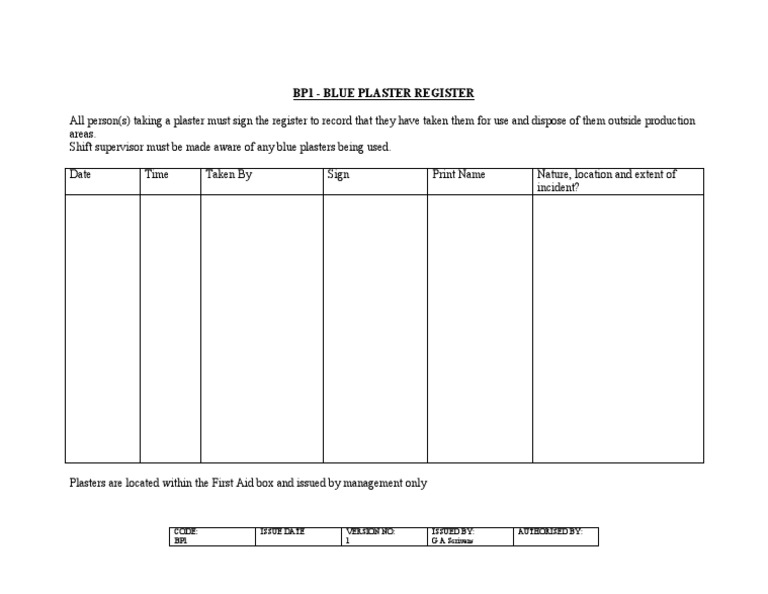 BP1 - Blue Plaster Register | PDF