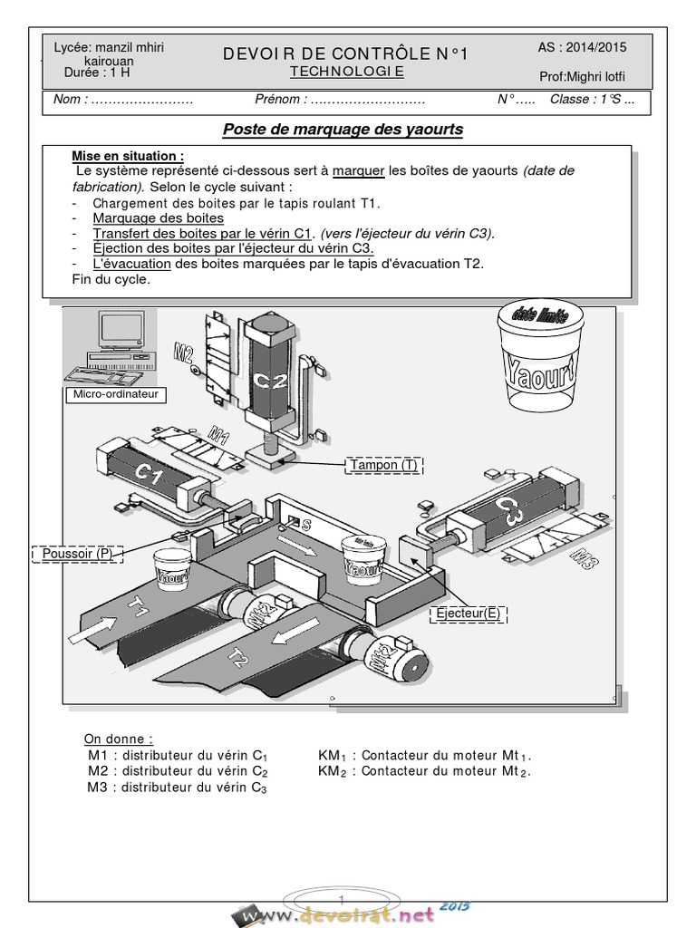 Devoir de Contrôle N°1 - Technologie Poste de Marquage Des Yaourts ...