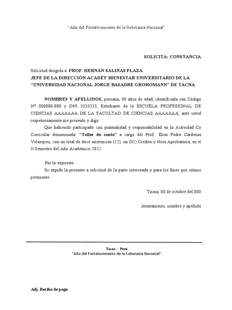 Descargar Modelo para Solicitud de Constancia. | PDF