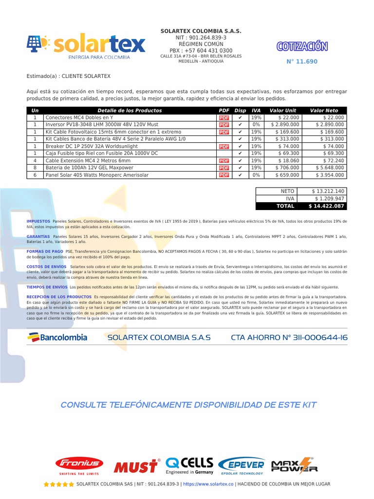 Kit Solar Aislado 9720 Watts X Dia Solartex 2022 | PDF