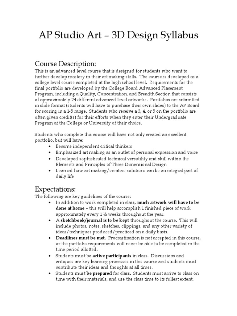 AP Studio Art - 3D Design Syllabus | PDF | Sculpture | Design