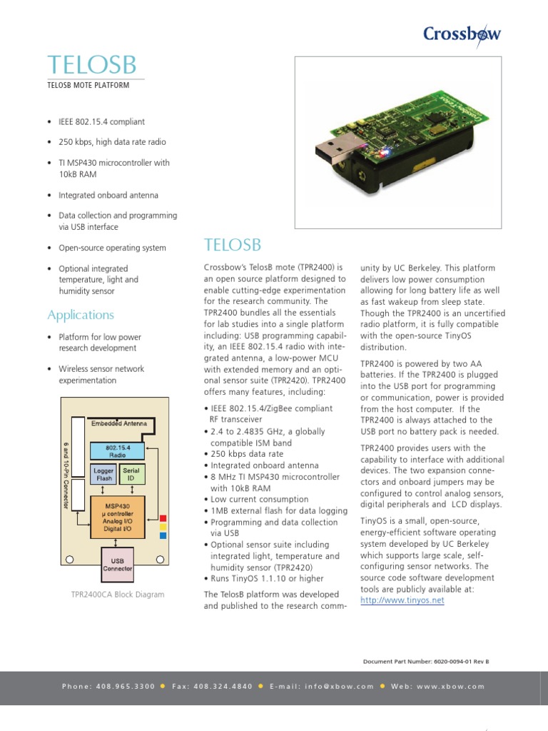 TELOSB MOTE PLATFORM SPECS | PDF | Usb | Microcontroller